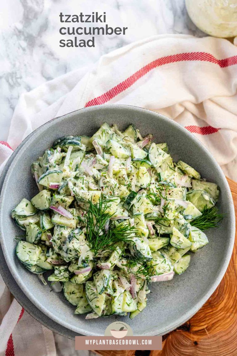 Easy Greek Tzatziki Cucumber Salad Recipe - My Plant Based Bowl